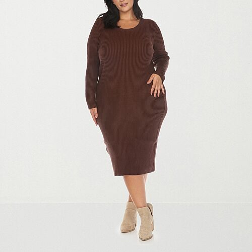 Click here for White Mark Plus Size Rib Midi Sweater Dress - Brow... prices