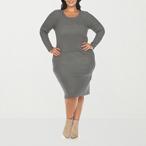 Click here for White Mark Plus Size Rib Midi Sweater Dress - Char... prices
