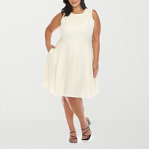 Click here for Plus Size White Mark Knee Length Tweed Fit & Flare... prices