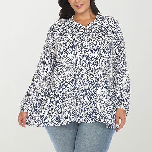 Click here for Plus Size White Mark Long Sleeve Tie Neckline Anim... prices