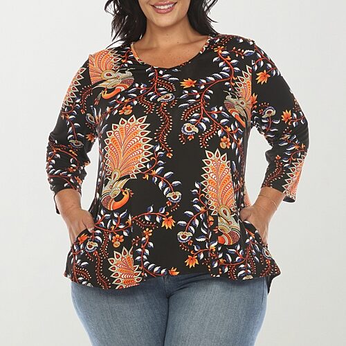 Click here for White Mark Plus Size Vibrant Boho Swing Top - Blac... prices