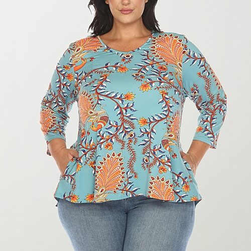 Click here for Plus Size White Mark 3/4 Sleeve Paisley Peacock To... prices