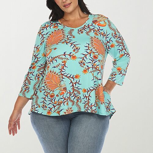 Click here for White Mark Plus Size Vibrant Boho Swing Top - Mint prices