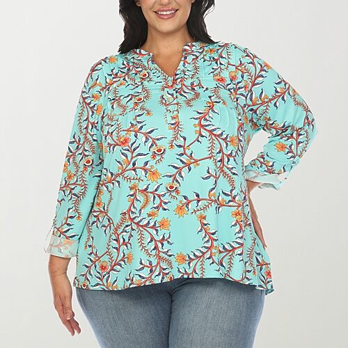 Click here for Plus Size White Mark Paisley Floral V-Neck Long Sl... prices