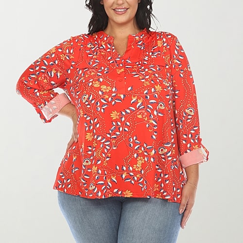 Click here for Plus Size White Mark Paisley Floral V-Neck Long Sl... prices