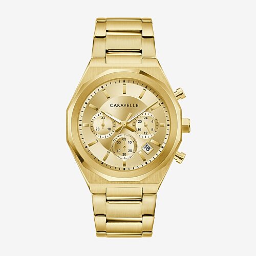 Click here for Caravelle Mens Chronograph Gold-Tone Stainless Ste... prices