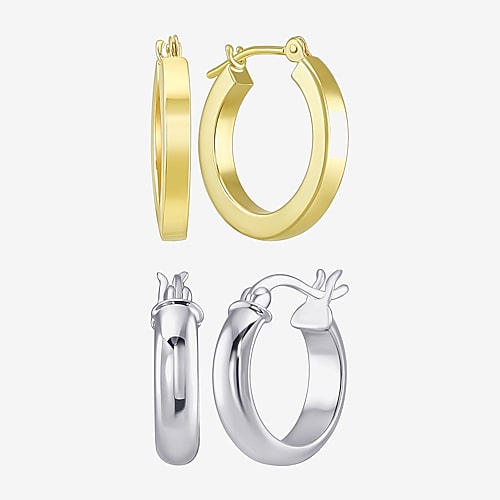 Click here for Womens 10K Gold Sterling Silver Oval Round 2 Pair... prices