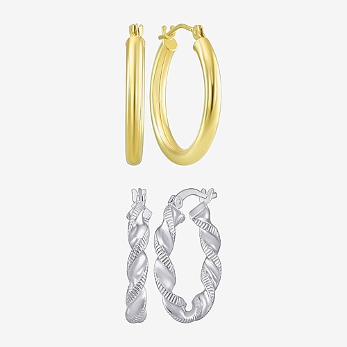 Click here for Womens 10K Gold Sterling Silver Oval Round 2 Pair... prices