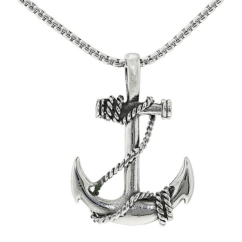 Click here for Mens Stainless Steel Anchor Cross Pendant Necklace... prices