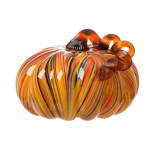 Glitzhome Multi Striped Glass Large Pumpkin Thanksgiving Tabletop Decor  One Size  Multiple Colors