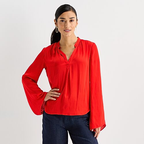 Click here for Worthington Womens Split Crew Neck Long Sleeve Sat... prices