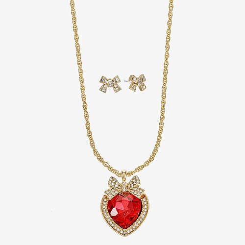 Click here for Monet Jewelry Gold Tone Womens Red Glass Bow Heart... prices