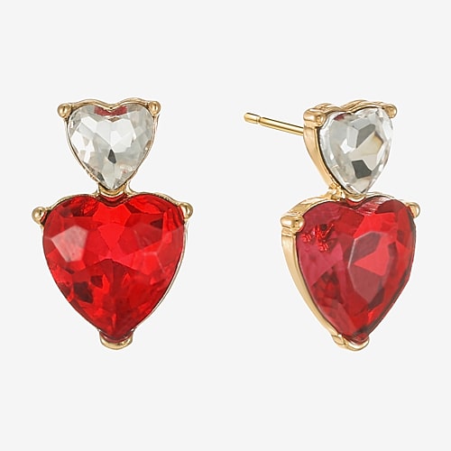 Click here for Monet Jewelry Gold Tone Double Red Glass 18mm Hear... prices