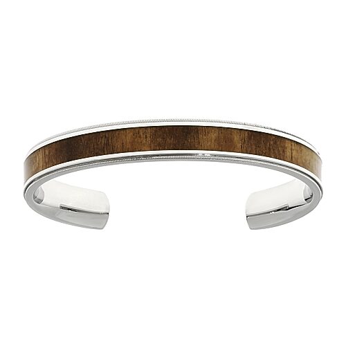 Click here for Mens Stainless Steel Wood Inlay Cuff Bracelet  One... prices