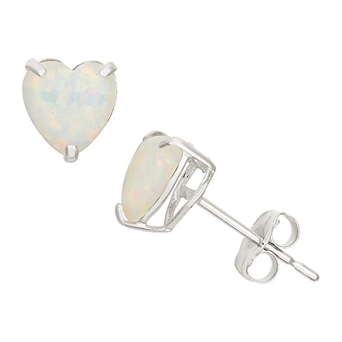 Click here for Lab Created White Opal 10K Gold 6.1mm Heart Stud E... prices
