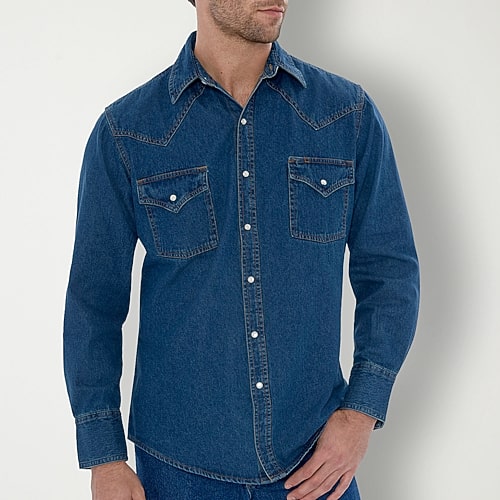 Click here for Ely Cattleman Denim Washed Snap Mens Long Sleeve C... prices
