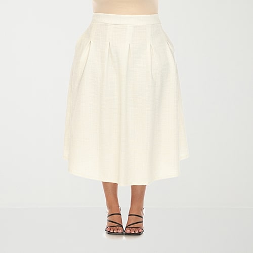 Click here for White Mark Plus Size Flared Tweed Skirt - White prices