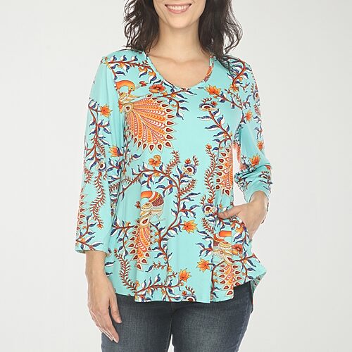 Click here for White Mark Womens V Neck 3/4 Sleeve Tunic Top  X-l... prices