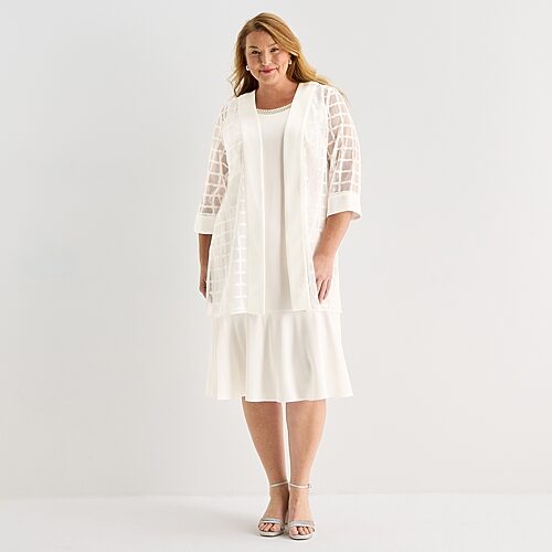 Click here for Maya Brooke Womens Plus Midi Beaded Windowpane Jac... prices