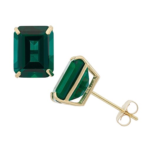 Click here for Lab Created Green Emerald 10K Gold 9mm Stud Earrin... prices