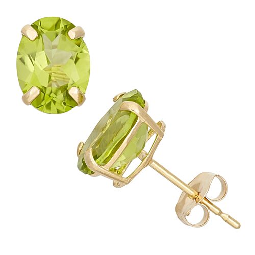 Click here for Genuine Green Peridot 10K Gold 8mm Oval Stud Earri... prices