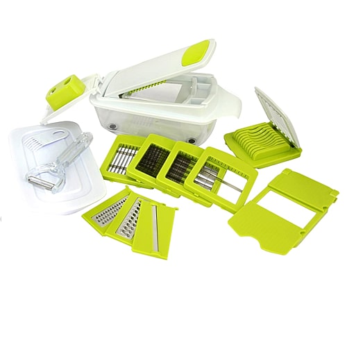 MegaChef 8-in-1 Multi-Use Slicer Dicer and Chopper with Interchangeable Blades  Vegetable and Fruit Peeler and Soft Slicer