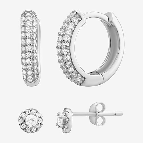 Click here for Womens Cubic Zirconia Sterling Silver 2 Pair Earri... prices