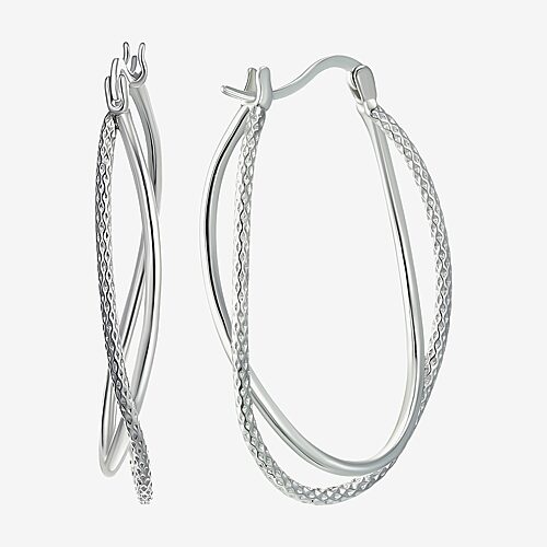 Click here for Womens Sterling Silver 37mm Oval Hoop Earrings  On... prices
