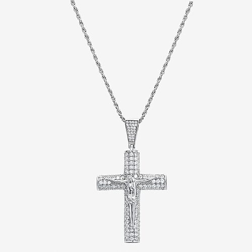 Click here for Mens White Cubic Zirconia Sterling Silver Cross 24... prices