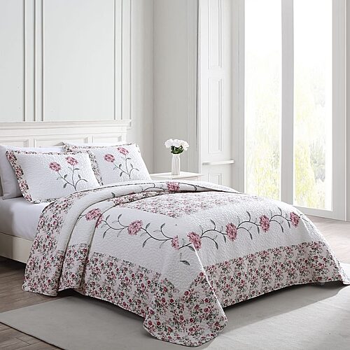 Beatrice Home Fashions Carnation Embroidered Bedspread  One Size  Pink