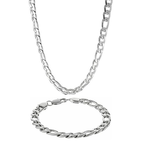 Click here for Mens Stainless Steel 9mm Figaro Chain & Bracelet B... prices