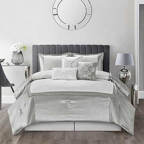 Stratford Park Lucille Solid Color 7-Pc. Comforter Set  King - White  Gray