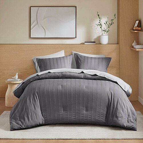510 Design Logan Woven Striped Complete Bedding Set with Sheets  One Size  Black