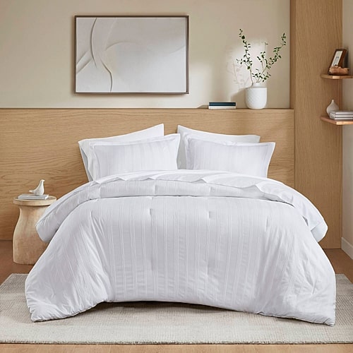 510 Design Logan Woven Striped Complete Bedding Set with Sheets  One Size  White