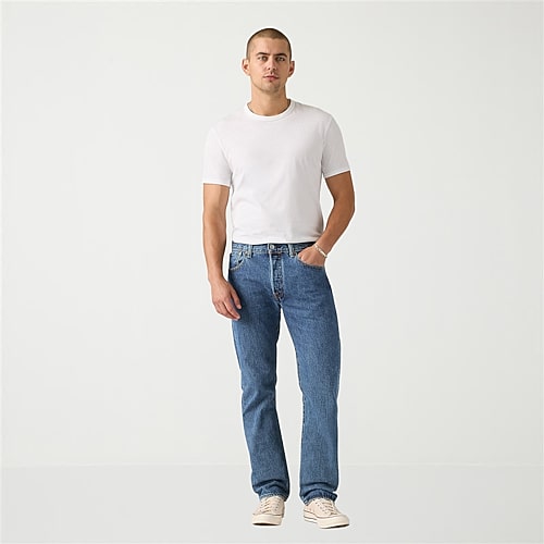 Levis Mens 501 Original Fit Button Fly Non-Stretch Jeans - Medium Stonewash