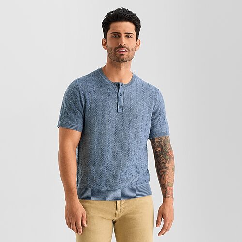 Click here for mutual weave Henley Mens Crew Neck Short Sleeve Pu... prices