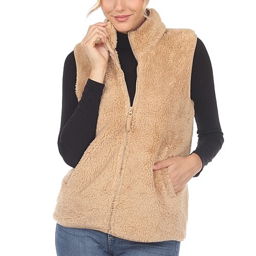 Click here for Womens White Mark Zip Up Sherpa Vest prices