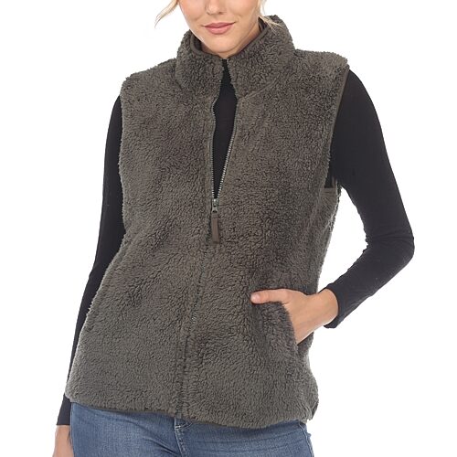 Click here for Womens White Mark Zip Up Sherpa Vest prices