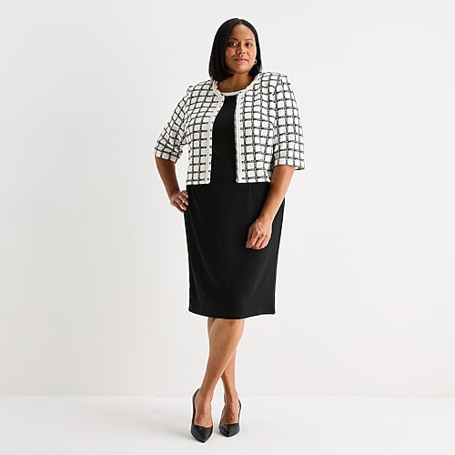 Click here for Maya Brooke Womens Plus Fitted Windowpane Jacket D... prices