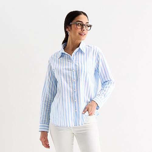 Click here for St. Johns Bay Womens Long Sleeve Regular Fit Butto... prices