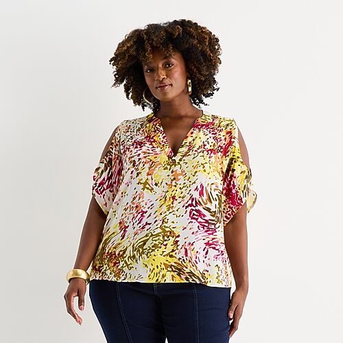 Click here for Bold Elements Womens Plus V Neck Short Sleeve Blou... prices