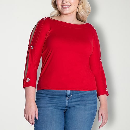 Click here for Plus Size 24/7 Comfort Apparel Cold Shoulder with... prices