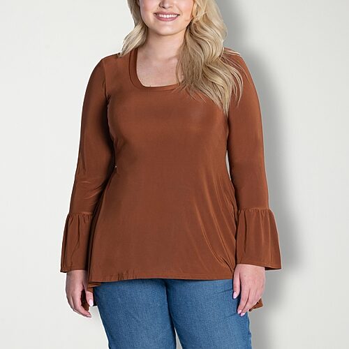 Click here for Plus Size 24/7 Comfort Apparel Bell Sleeve Hi Low... prices