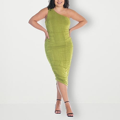 Click here for Plus Size 24/7 Comfort Apparel One Shoulder Ruched... prices
