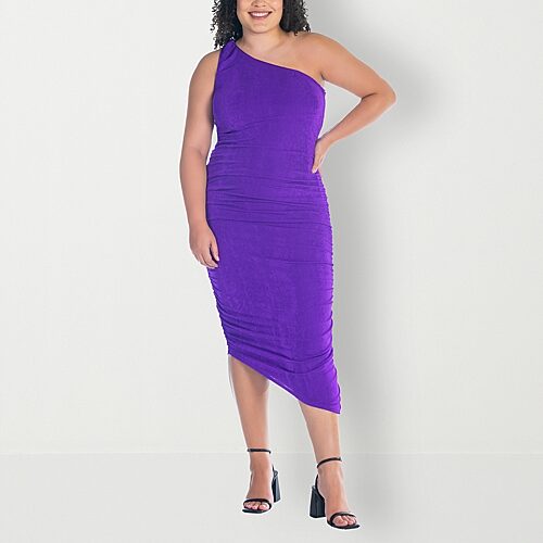 Click here for Plus Size 24/7 Comfort Apparel One Shoulder Ruched... prices