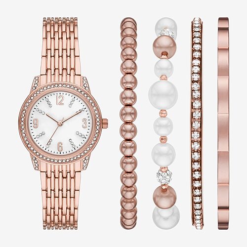 Click here for Womens Crystal Accent Rose Goldtone 5-pc. Watch Bo... prices