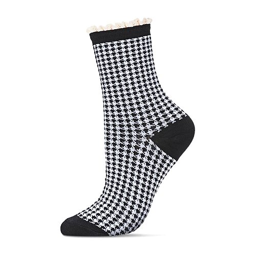 Click here for MeMoi Womens Houndstooth Lace Cuff Crew Socks - Bl... prices
