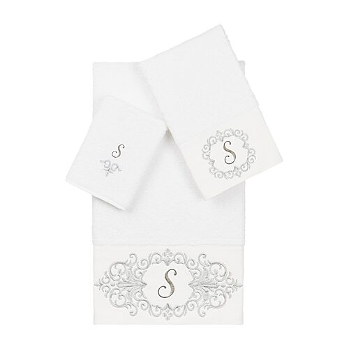 Linum Home Turkish Cotton Monica Embellished Towel 3 Piece Set - White - White - S