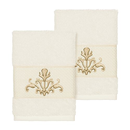 Linum Home Scarlet 2-Pc. Embellished Washcloth Set - Cream