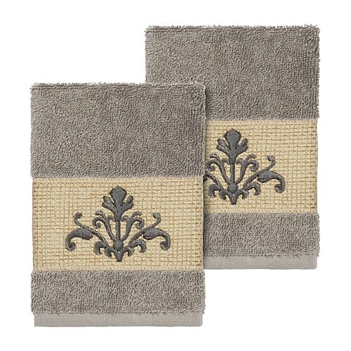 Linum Home Scarlet 2-Pc. Embellished Washcloth Set - Dark Grey